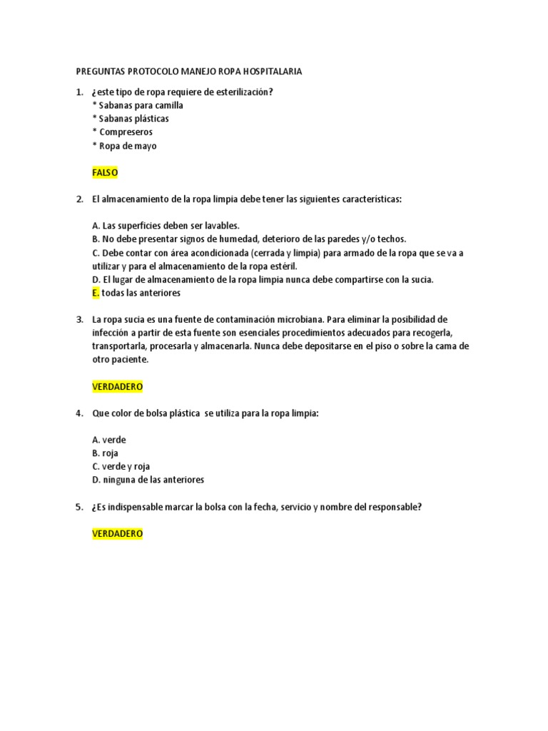 Preguntas Protocolo Manejo Ropa Hospitalaria | PDF