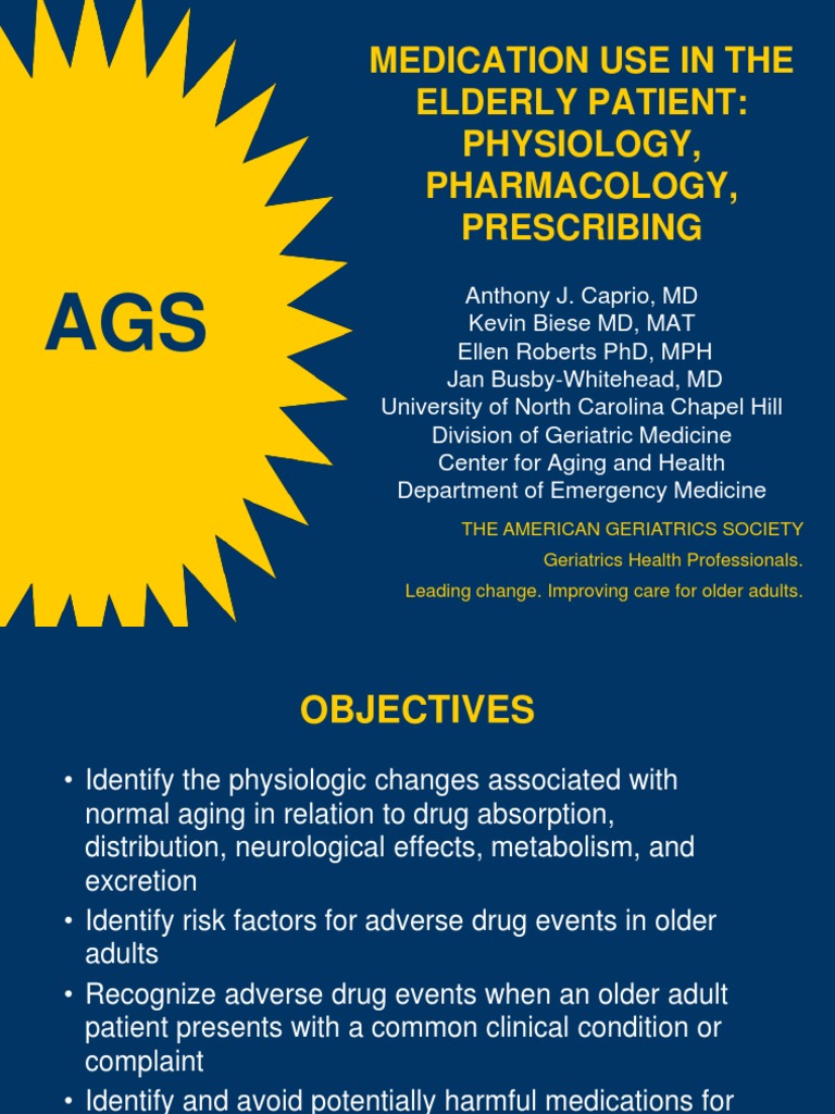 Medication Use in The Elderly Patient: Physiology, Pharmacology ...