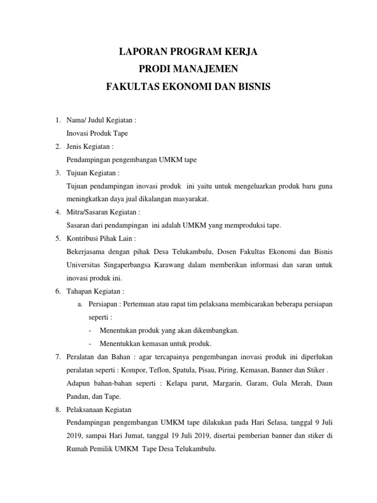 Laporan Program Kerja Prodi Manajemen | PDF