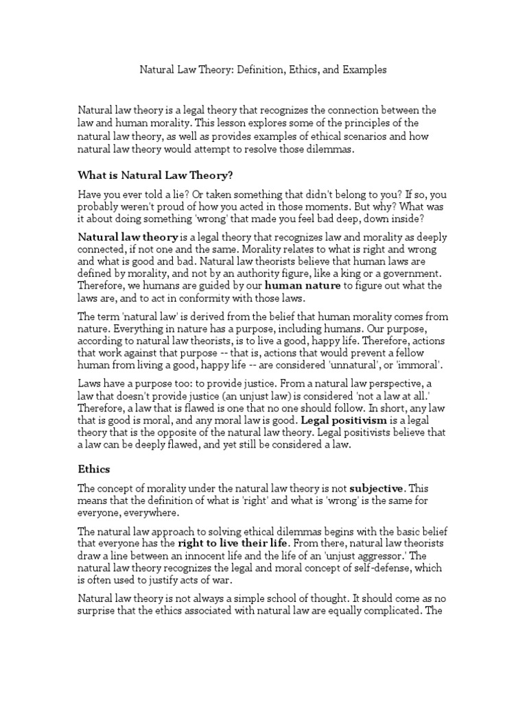 Natural Law Theory: Definition, Ethics, and Examples | PDF ...