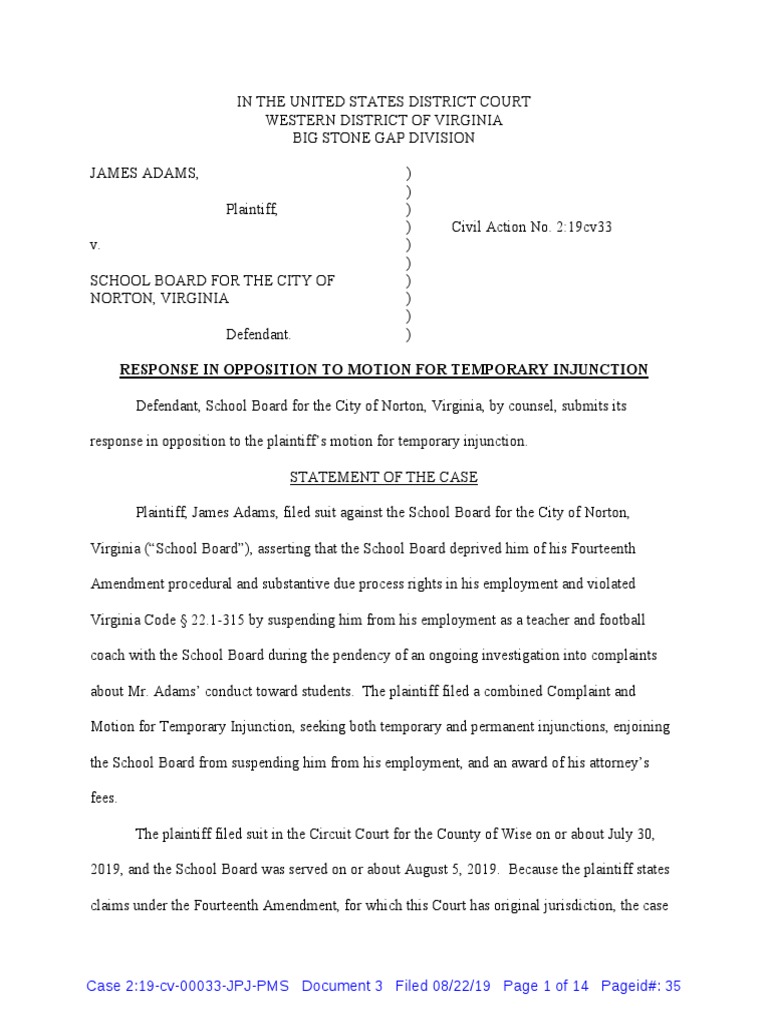 Response in Opposition To Motion For Temporary Injunction | PDF | Injunction | Fourteenth ...