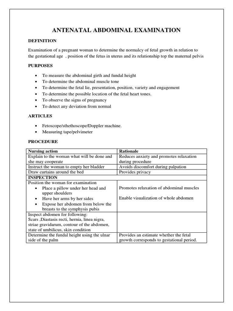 Antenatal Abdominal Examination | PDF | Abdomen | Uterus