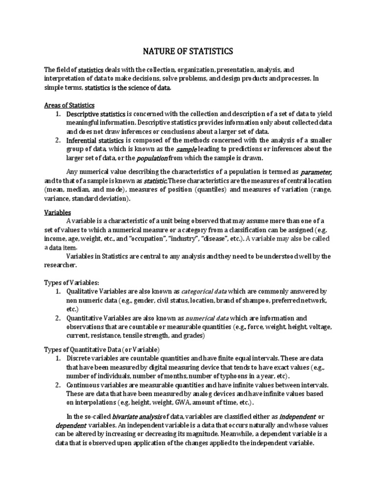 Nature of Statistics: Sample Population Parameter, Statistic | Download ...
