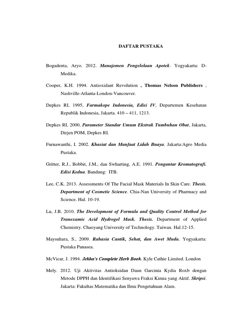 Daftar Pustaka Dapus dan Kosmetik | PDF | Pengembangan Diri | Kesehatan ...
