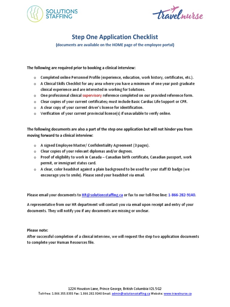 Step One - Application Checklist | PDF