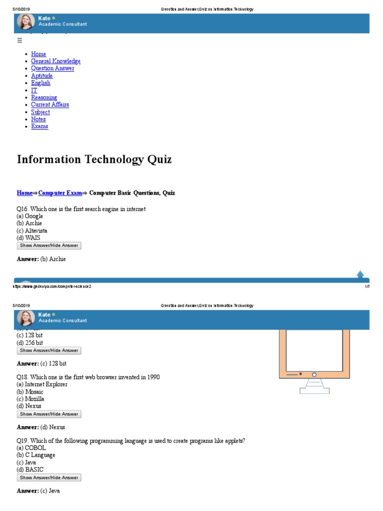 Question and Answer, Quiz On Information Technology | PDF | Operating ...