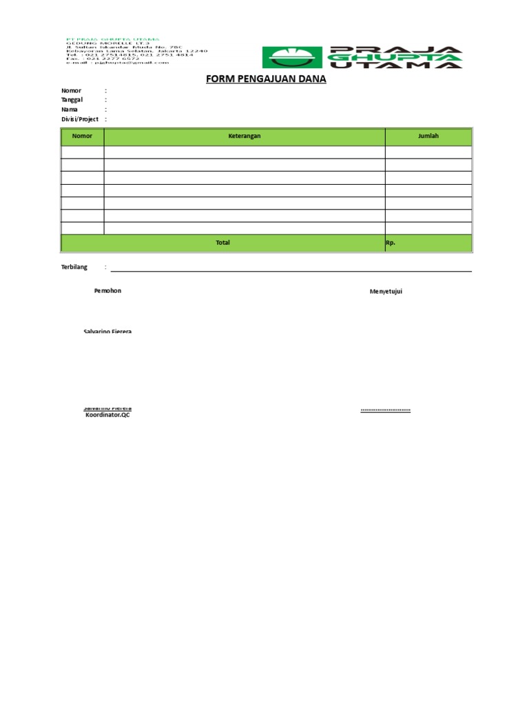 Form Pengajuan Dana | PDF