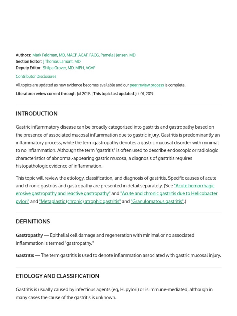 Gastritis - Etiology and Diagnosis - UpToDate | PDF | Biopsy | Endoscopy