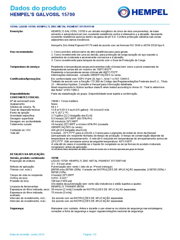 Hempel's Galvosil 15700: Informações Técnicas | PDF | Temperatura | Química