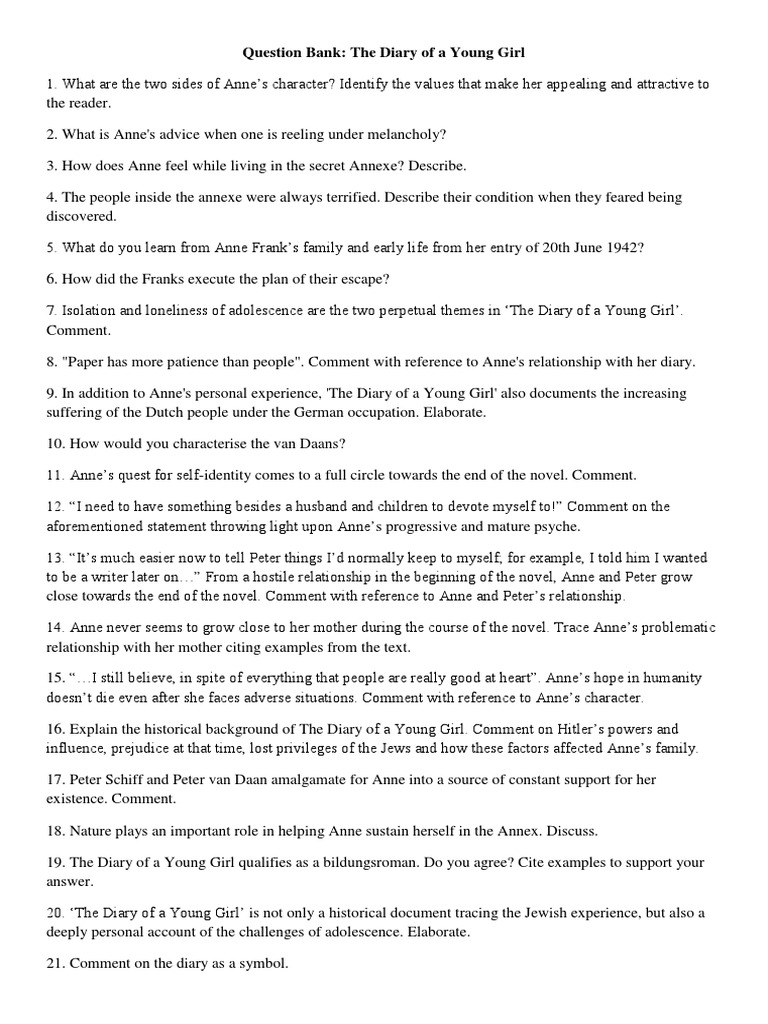 Questions on Anne Frank's Diary | PDF | Anne Frank