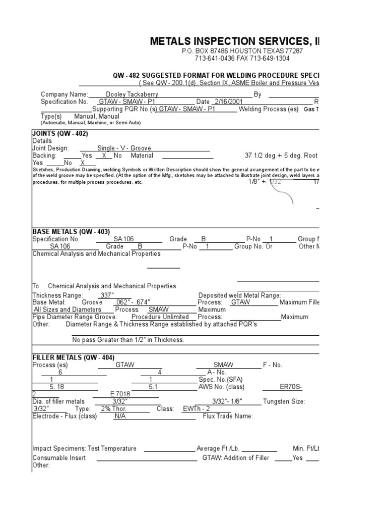 Metals Inspection Services, Inc.: QW - 482 Suggested Format For Welding ...