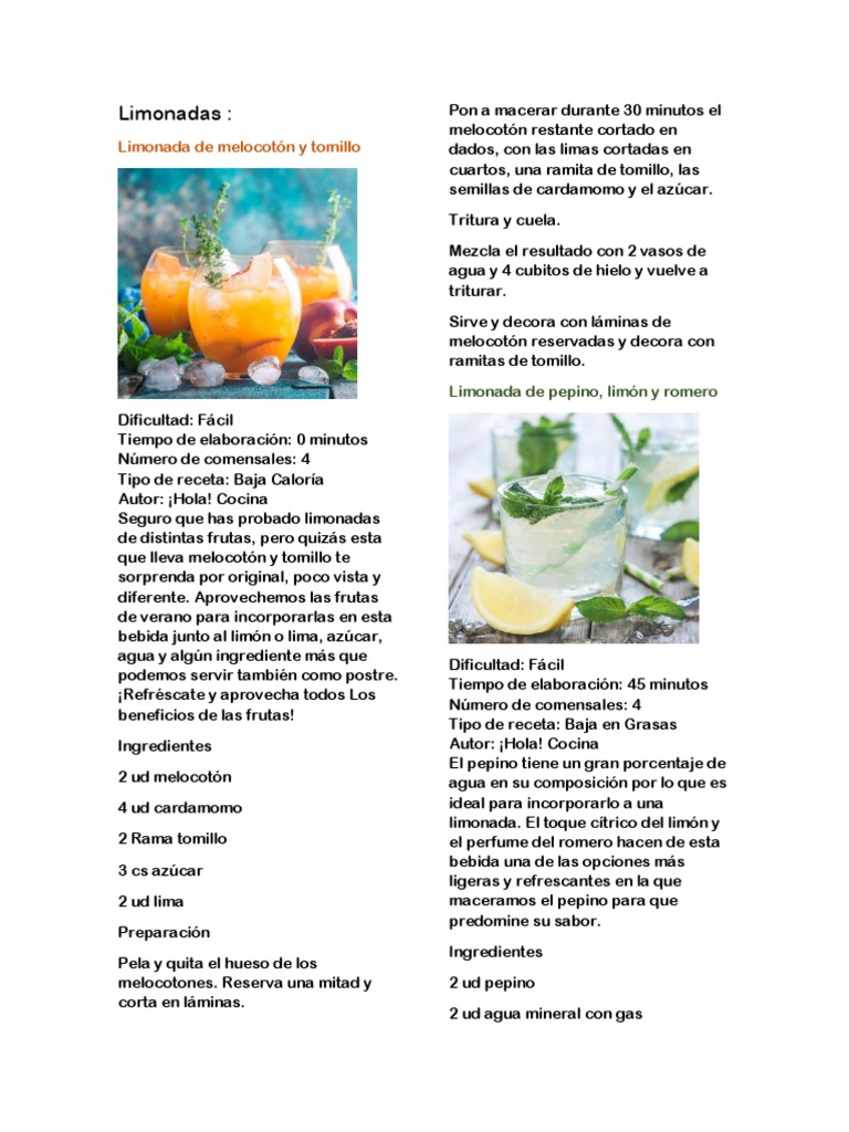 Limonadas refrescantes para niños | PDF | Limonada | Postres