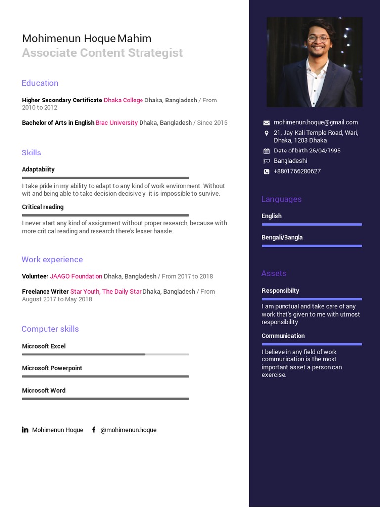 Mohimenun Hoque Mahim CV PDF | PDF | Bangladesh | Dhaka