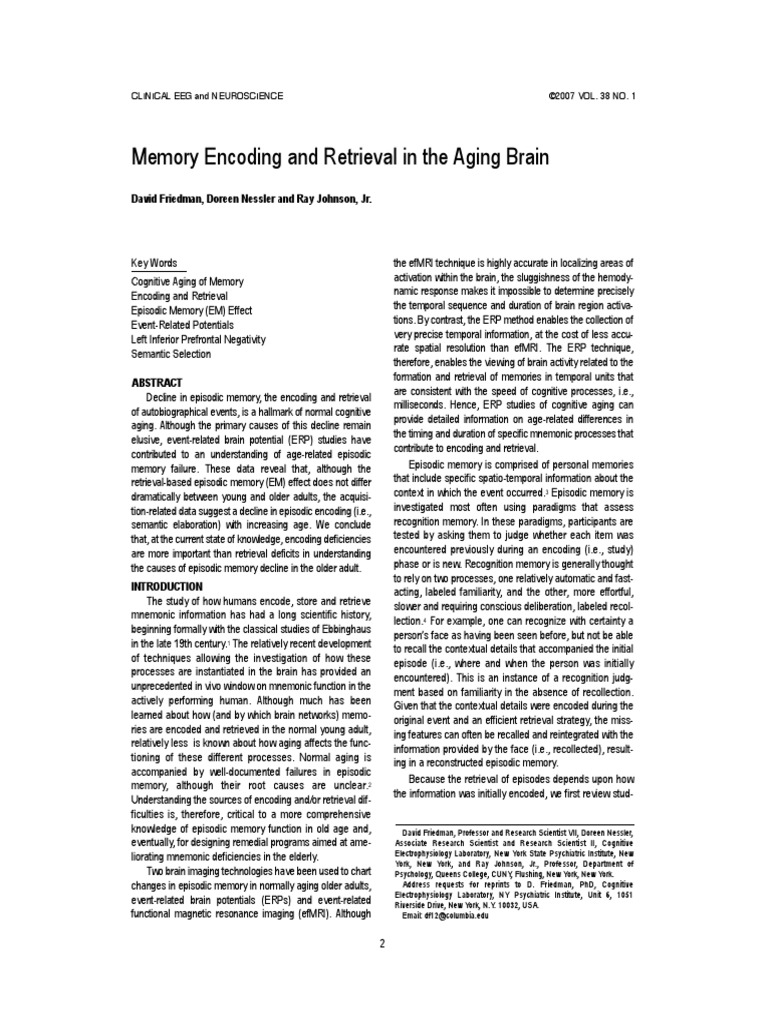 Friedman Et Al. Clin EEG and Neurosci 2007 | PDF | Recall (Memory ...