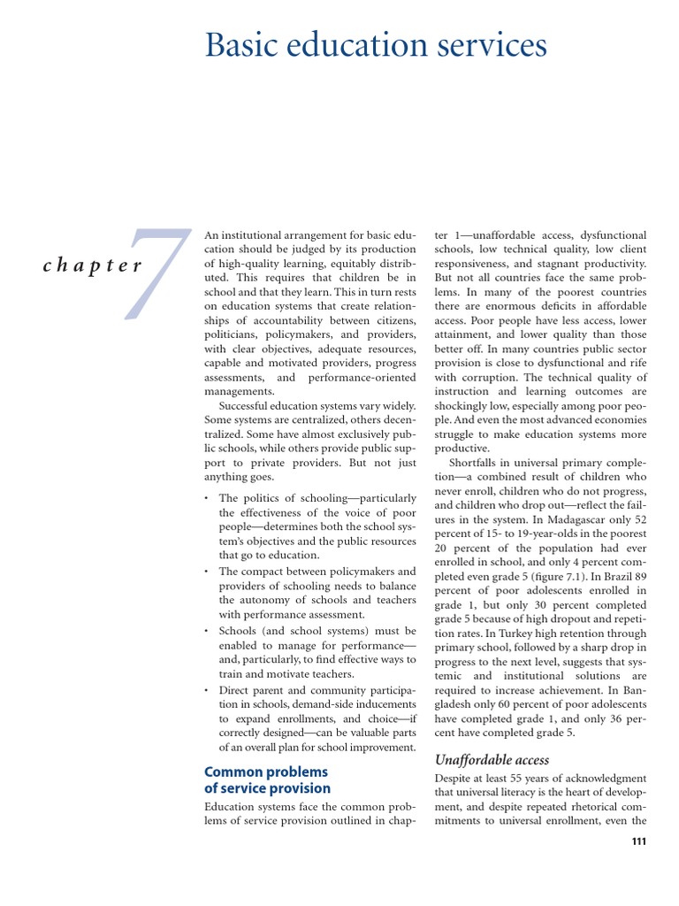 Basic Education Services: Common Problems of Service Provision | PDF ...