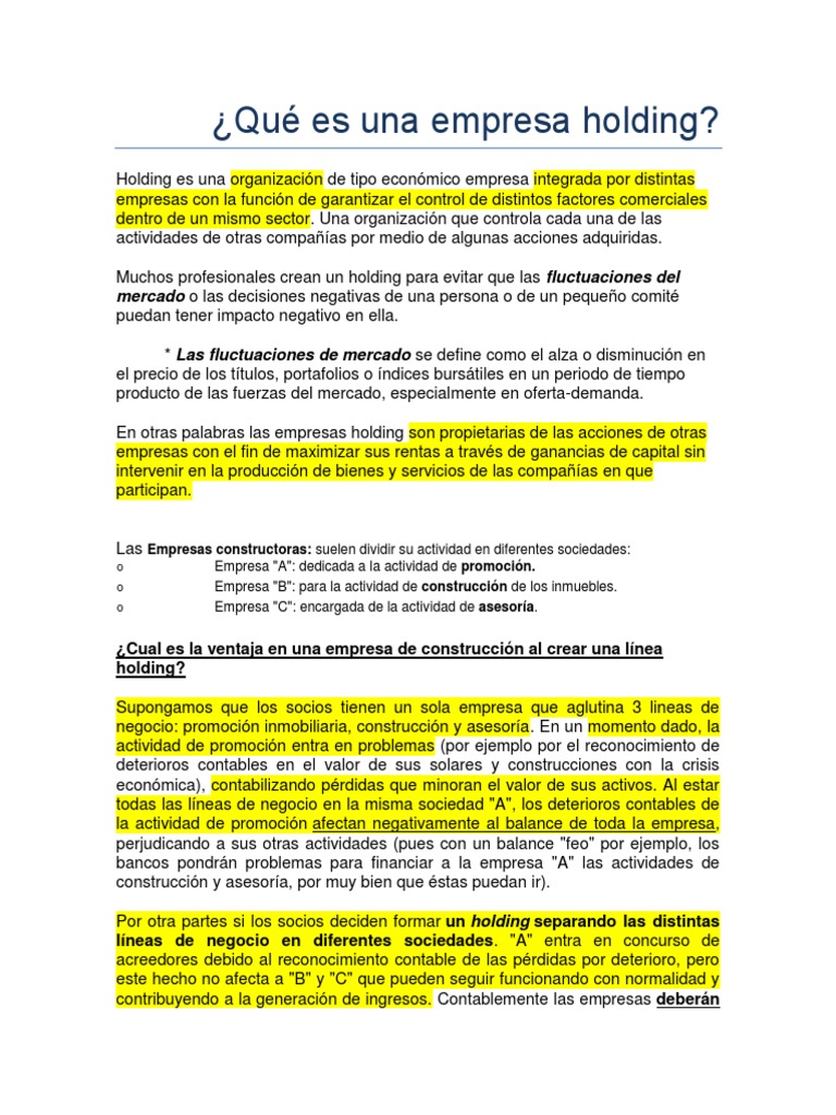 Qué es una empresa holding | PDF | Compartir (Finanzas) | Impuestos