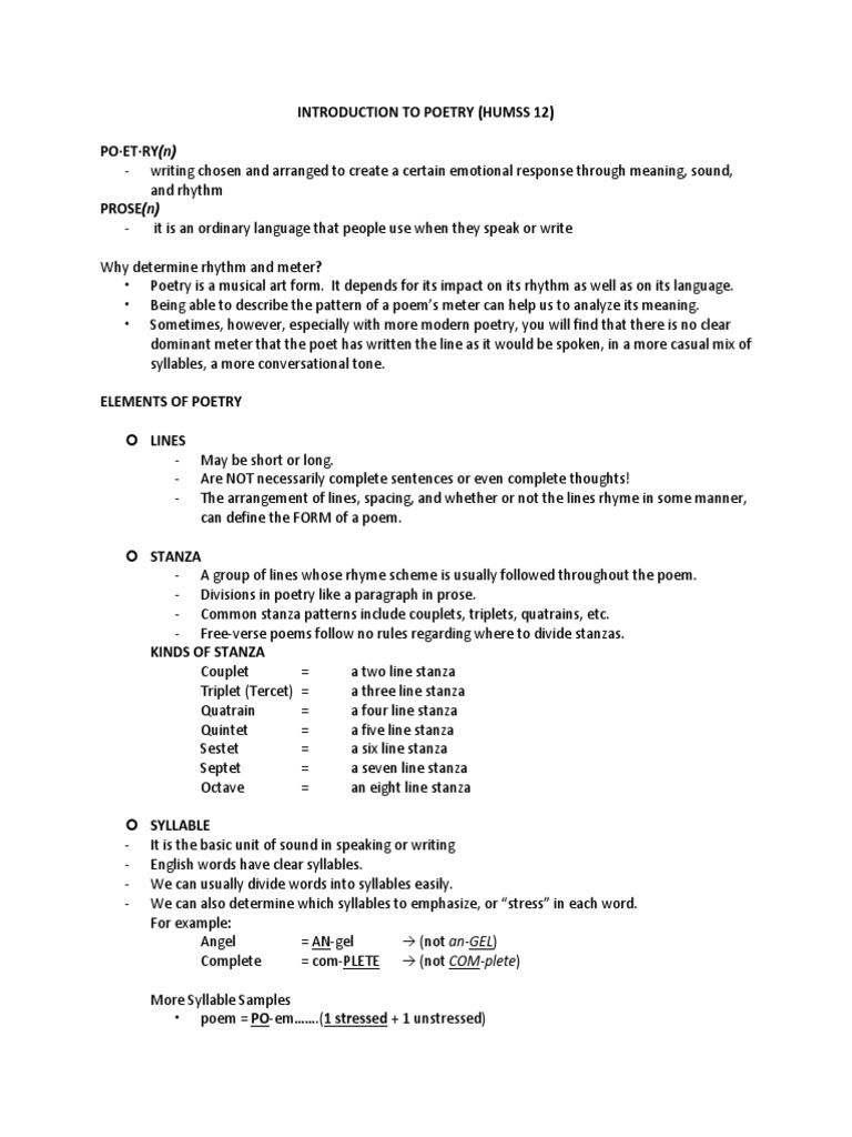 Introduction To Poetry | PDF | Metre (Poetry) | Poetry