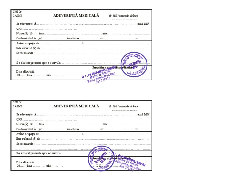 Adeverinta Medicala | PDF