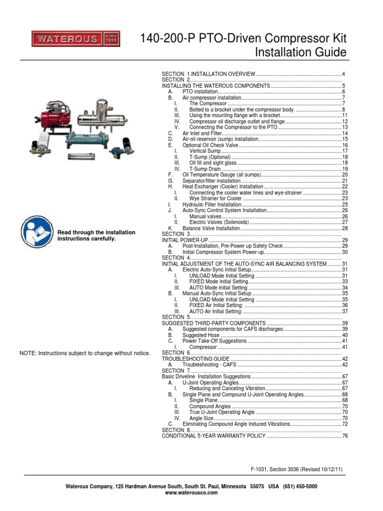140-200-P PTO-Driven Compressor Kit Installation Guide: Read Through ...