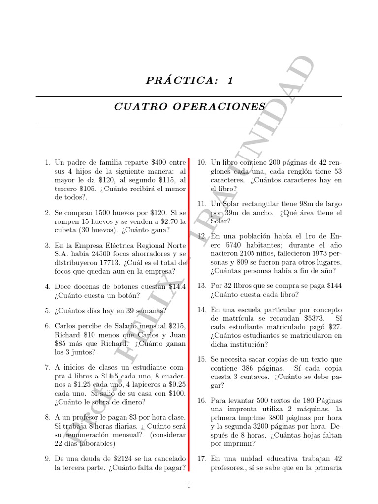 Practica de Matematica PRIMERA UNIDAD | PDF | Naturaleza