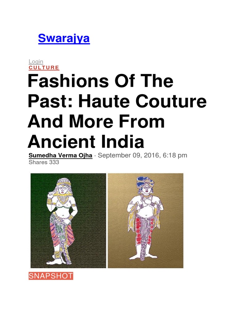 Fashions of The Past Haute Couture and More From Ancient India | PDF ...