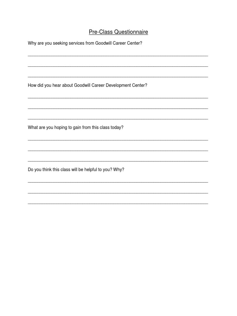 Pre-Class Questionnaire | PDF