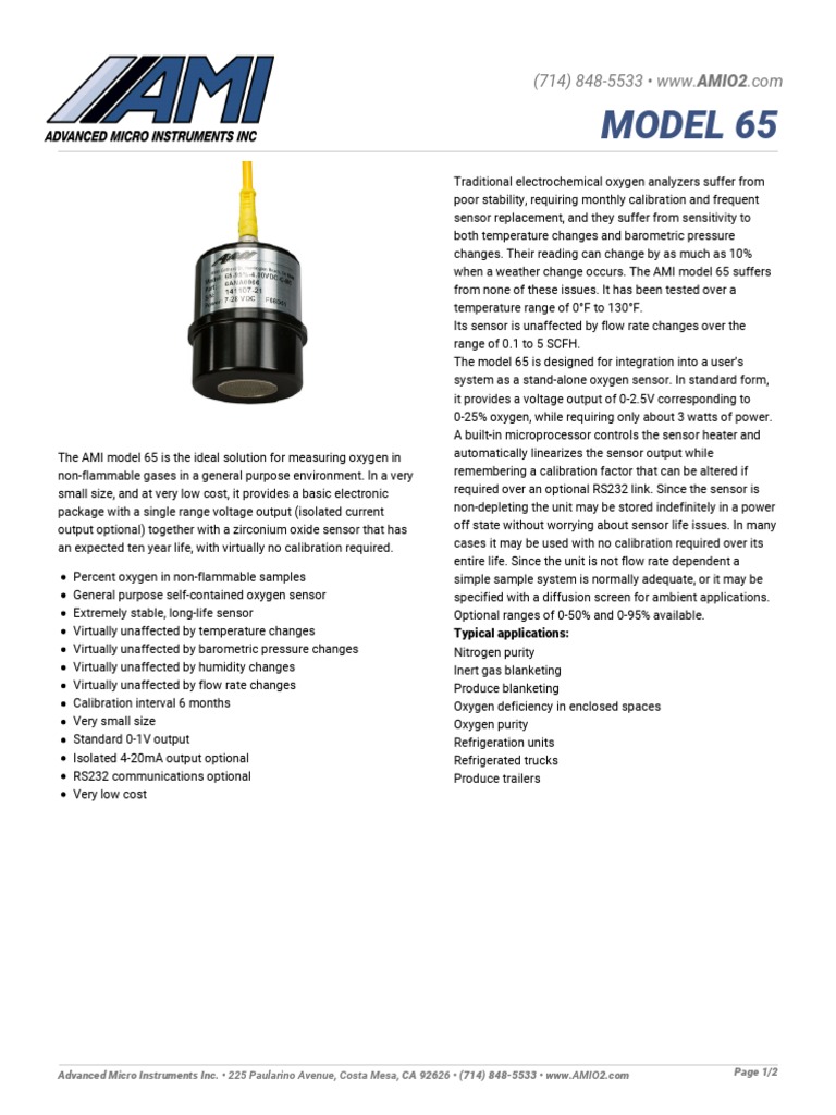 MODEL 65 Data Sheet | PDF | Sensor | Manufactured Goods