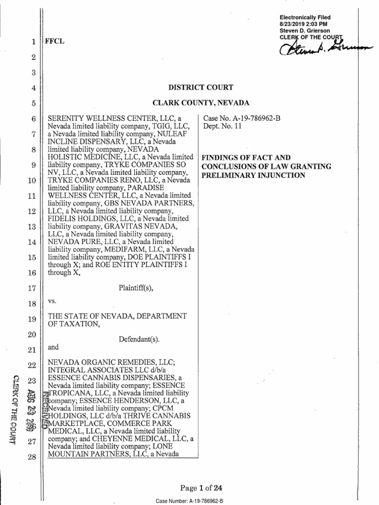 Findings of Fact and Conclusions of Law Granting Preliminary Injunction