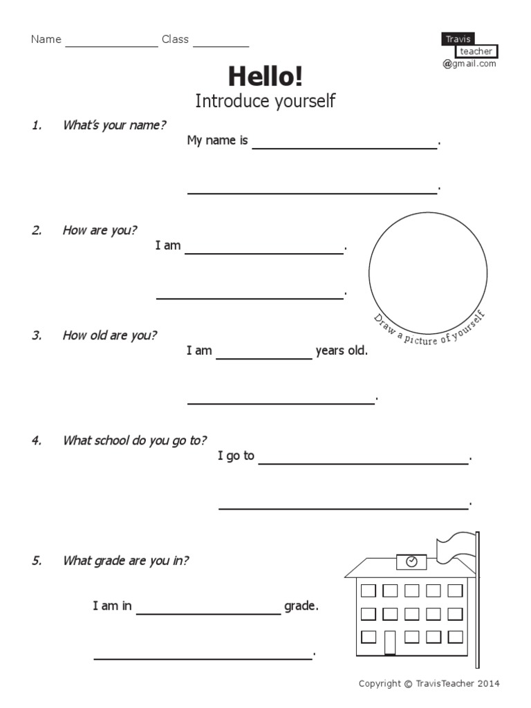 Simple Self Introduction Worksheet | PDF