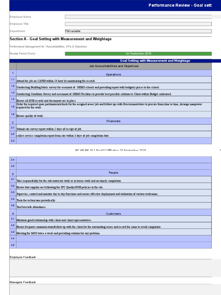 Section A - Goal Setting With Measurement and Weightage: Employee Name ...