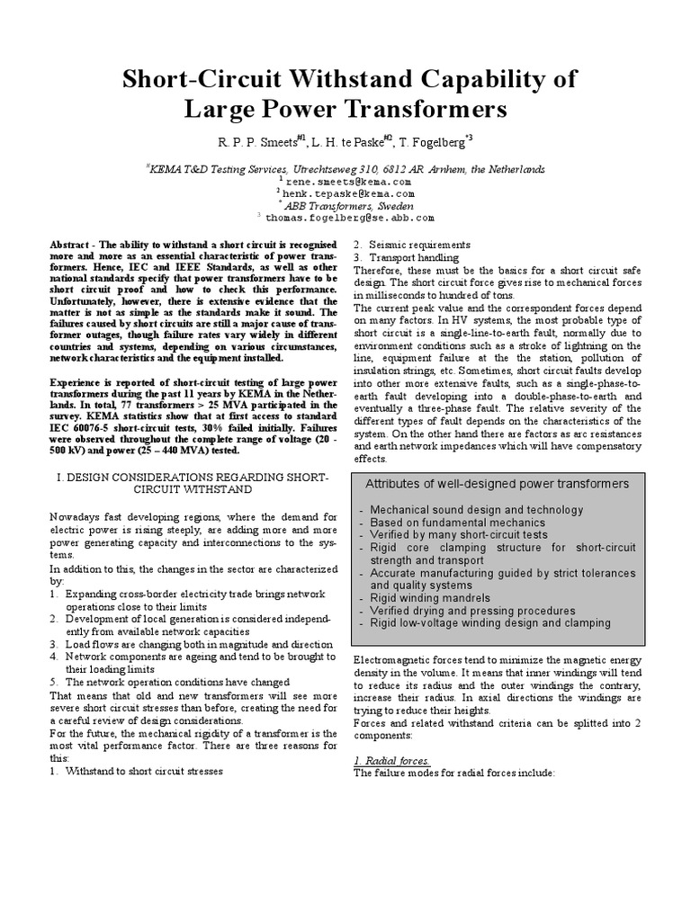 Short-Circuit Withstand Capability of Large Power Transformers | PDF ...
