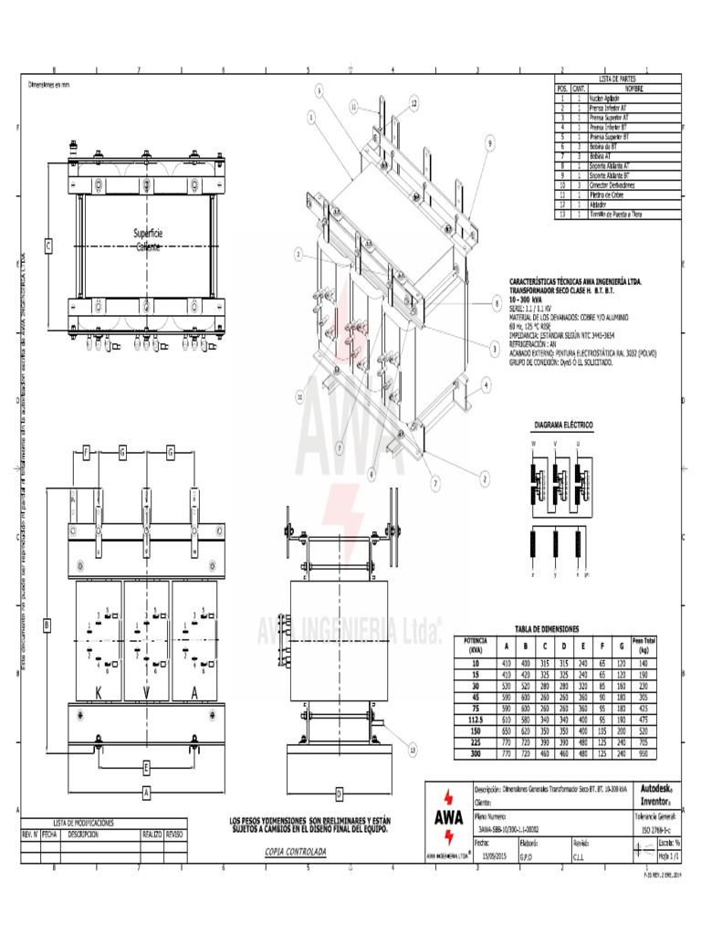 Planos Dimensiones Transformador de Potencia | PDF