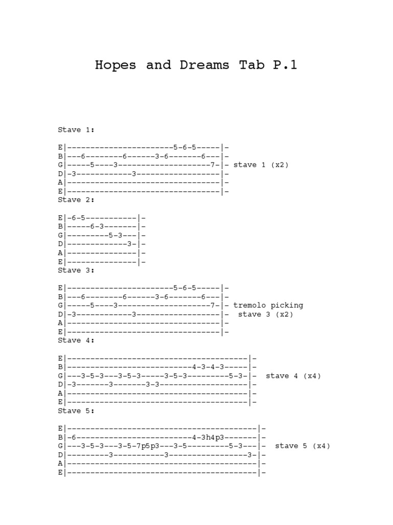 Hopes and Dreams Guitar Tab | PDF | Teaching Methods & Materials ...
