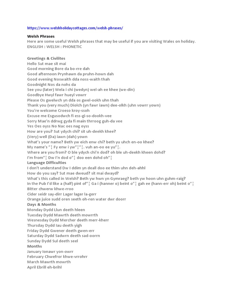 Welsh Phrases: Greetings & Civilites | PDF