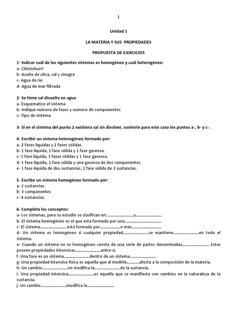 Unidad1 Repaso1 | PDF | Sustancias químicas | Fase (materia)