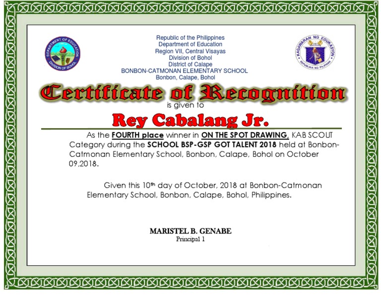 Certificate of Recognition For GSP & BSP | PDF