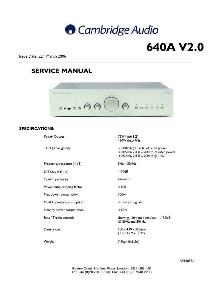 Cambridge audio 640a v2 amplifier schematics