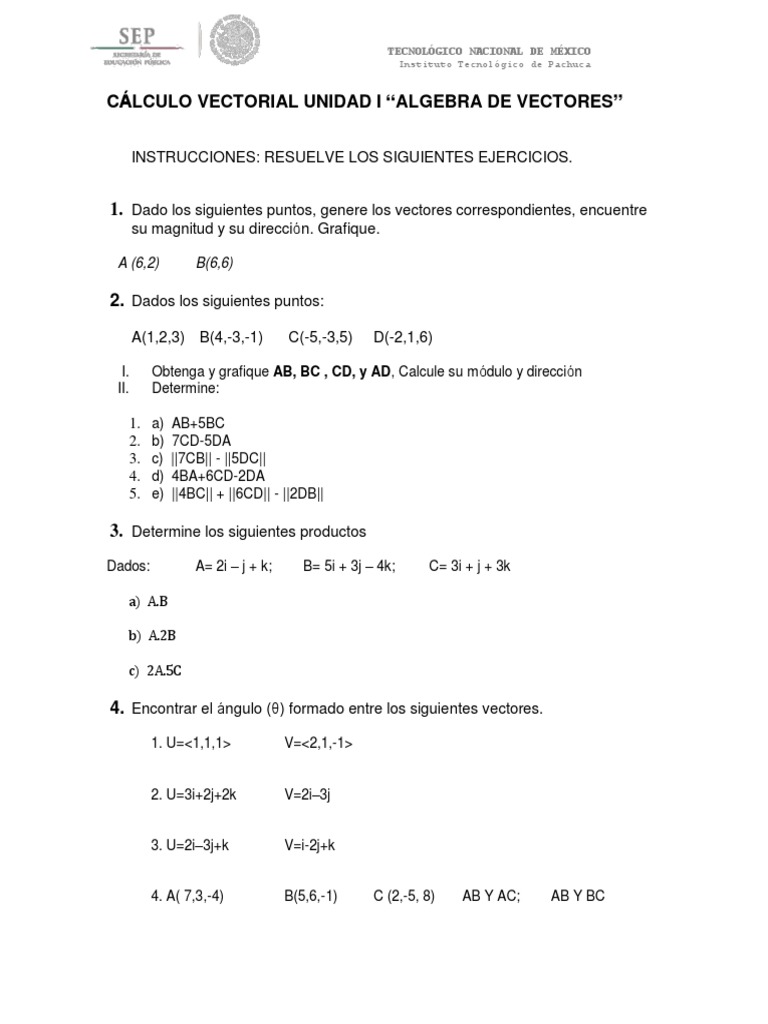 Tarea Cálculo Vectorial Unidad I | PDF | Vector Euclidiano | Geometría euclidiana