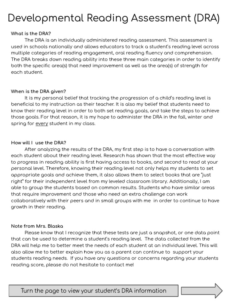 Dra Parent Information | PDF | Educational Assessment | Reading ...