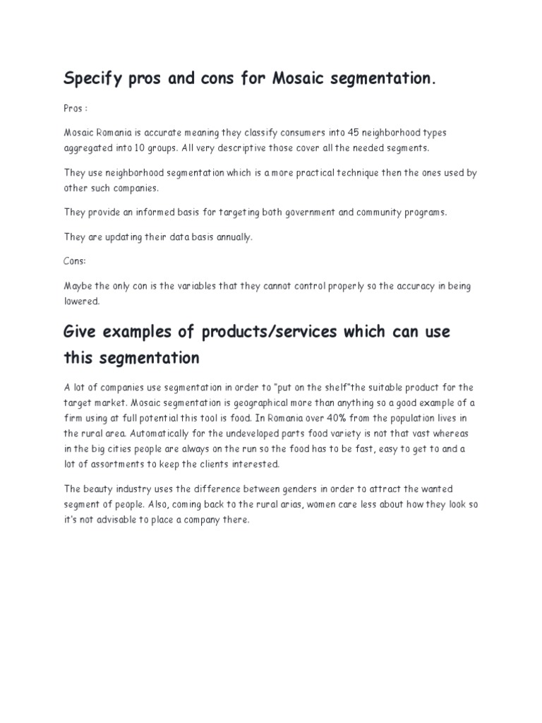 Pros and Cons of Mosaic Segmentation | PDF