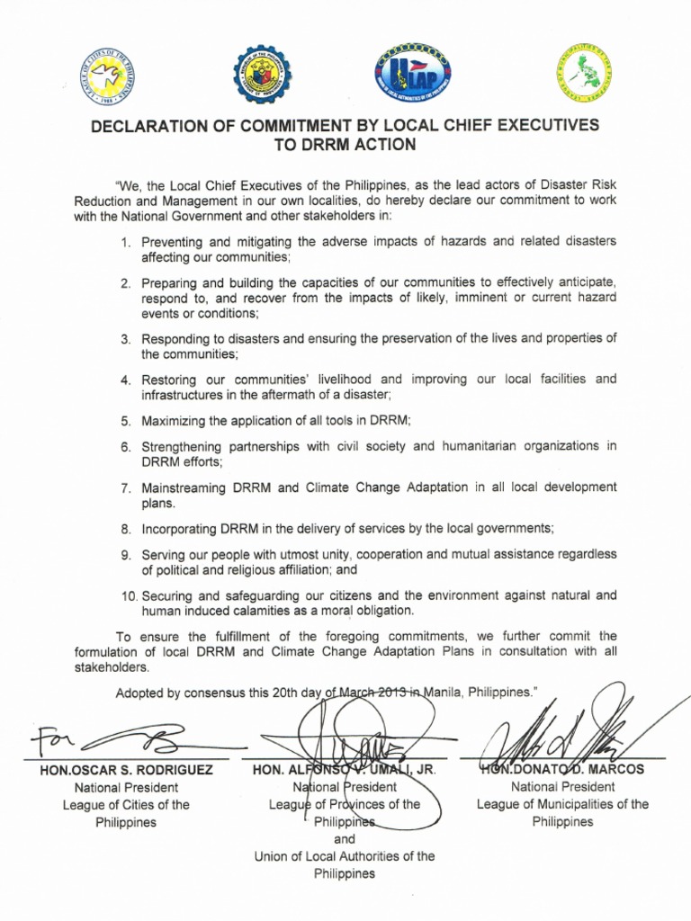 Declaration of Commitment To DRRM | PDF