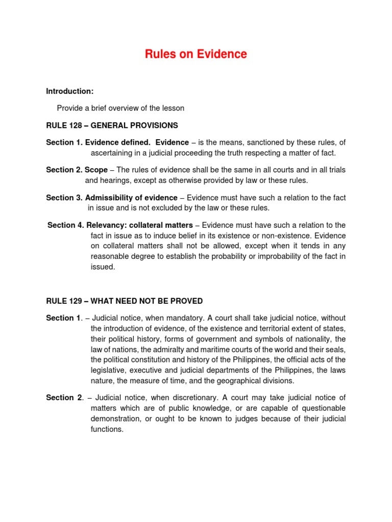Rules On Evidence | PDF | Evidence (Law) | Notary Public