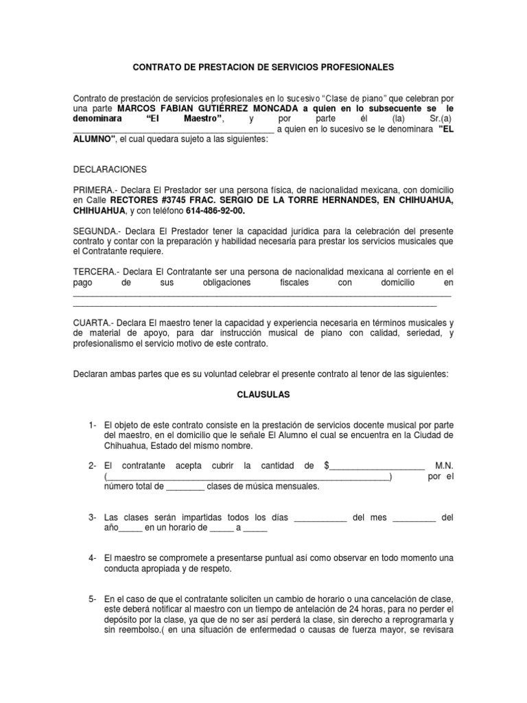 Contrato de Clases de Piano | PDF