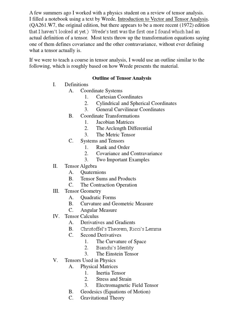 Vector Tensor Analysis Pdf Tensor Euclidean Vector 