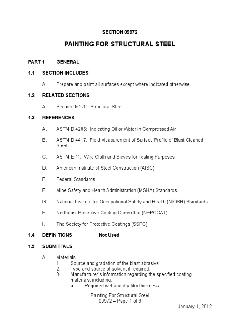 Painting For Structural Steel: SECTION 09972 | PDF