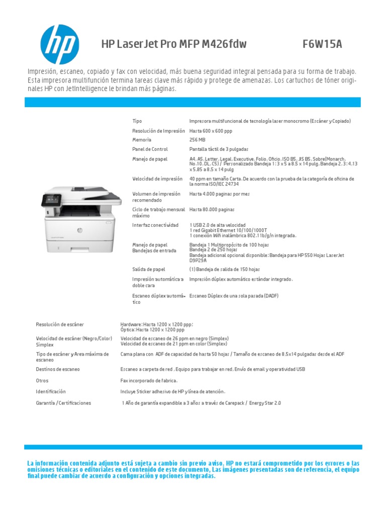 Impresora HP LaserJet Pro MFP M426fdw | PDF | Escáner de imagen ...