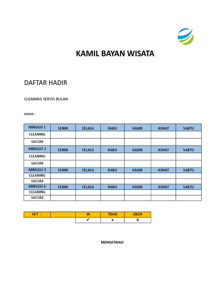 Jadwal Kerja Cleaning Servis | PDF