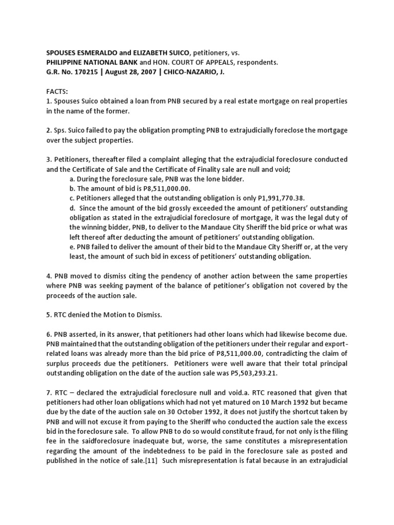 Sps Suico v. PNB | PDF | Foreclosure | Mortgage Law
