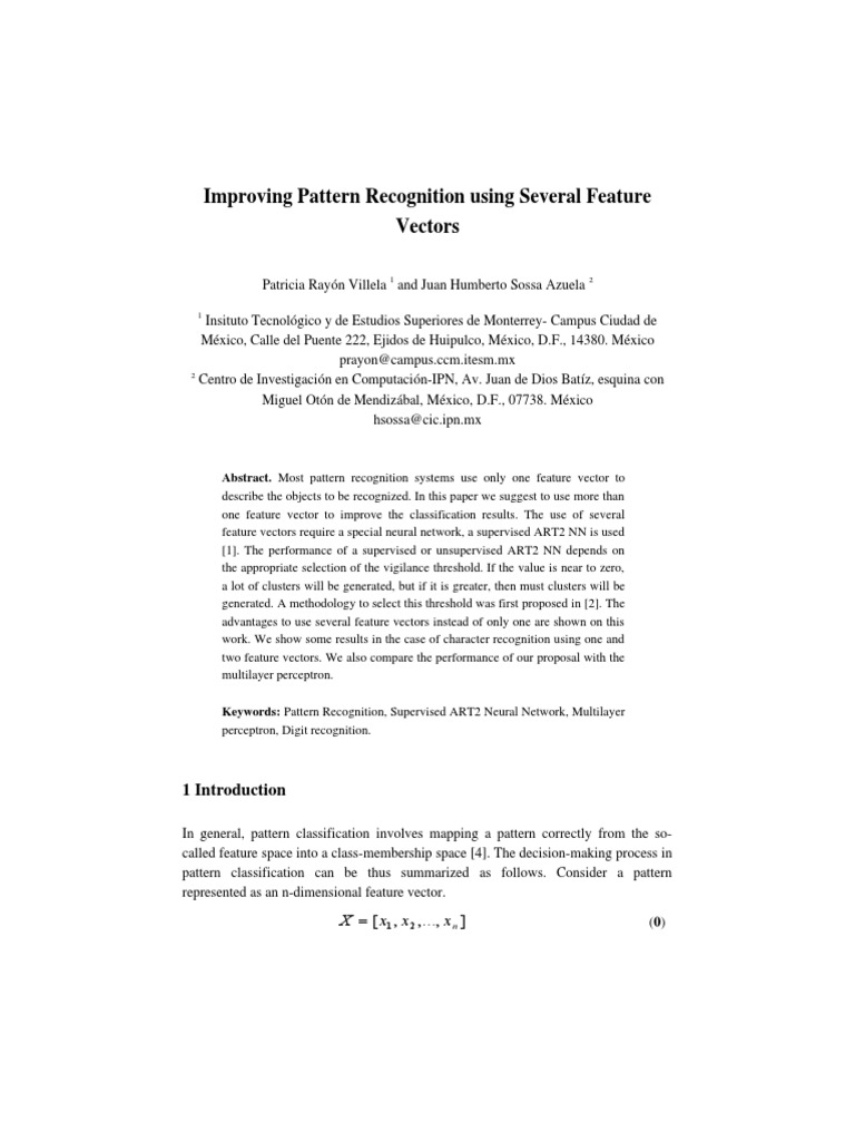 Improving Pattern Recognition Using Several Feature Vectors: 1 Introduction | PDF | Pattern ...