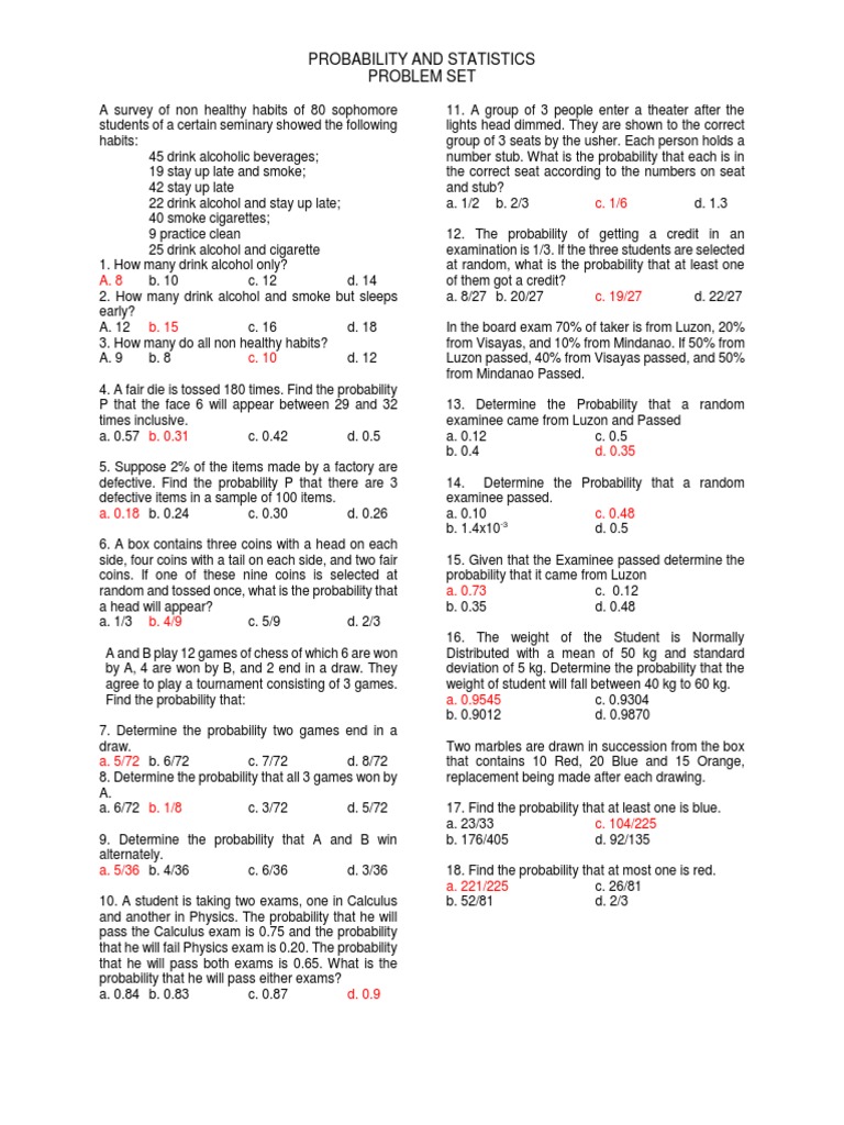 Probability and Statistics Problem Set | PDF | Test (Assessment ...